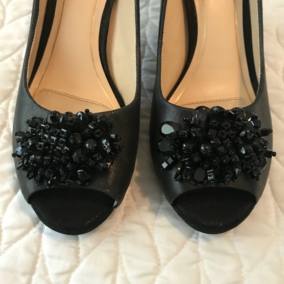 Alex Marie | Shoes | Alex Marie Black Leather Peep Toe Heel Bead Detail | Poshmark